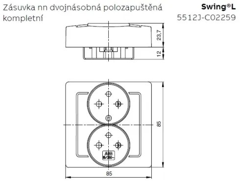ABB Swing L dvojzásuvka jasně bílá 5512J-C02259 B1 polozapuštěná s clonkami