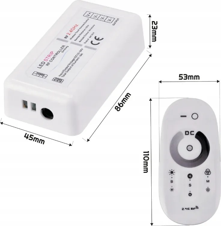 Stmívač LED pásků 12V 24V MONO dotykový dálkový ovladač 18A ovladač