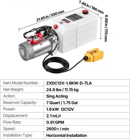 Hydraulické čerpadlo 7 l, Maximální přetlak 22 MPa VEVOR