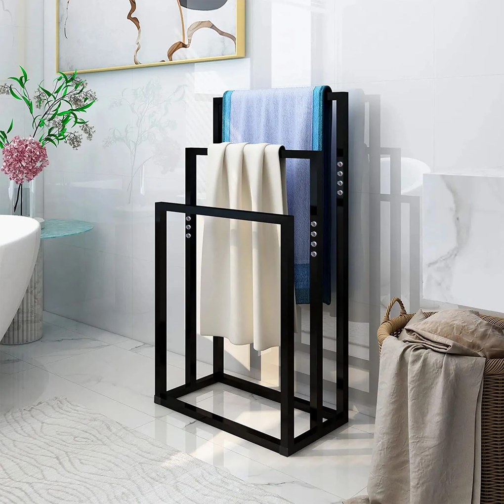 Tutumi Tutumi, 3-ramenný kovový stojan na ručníky 600x260x1000 mm 391840, černá matná, HOM-01003
