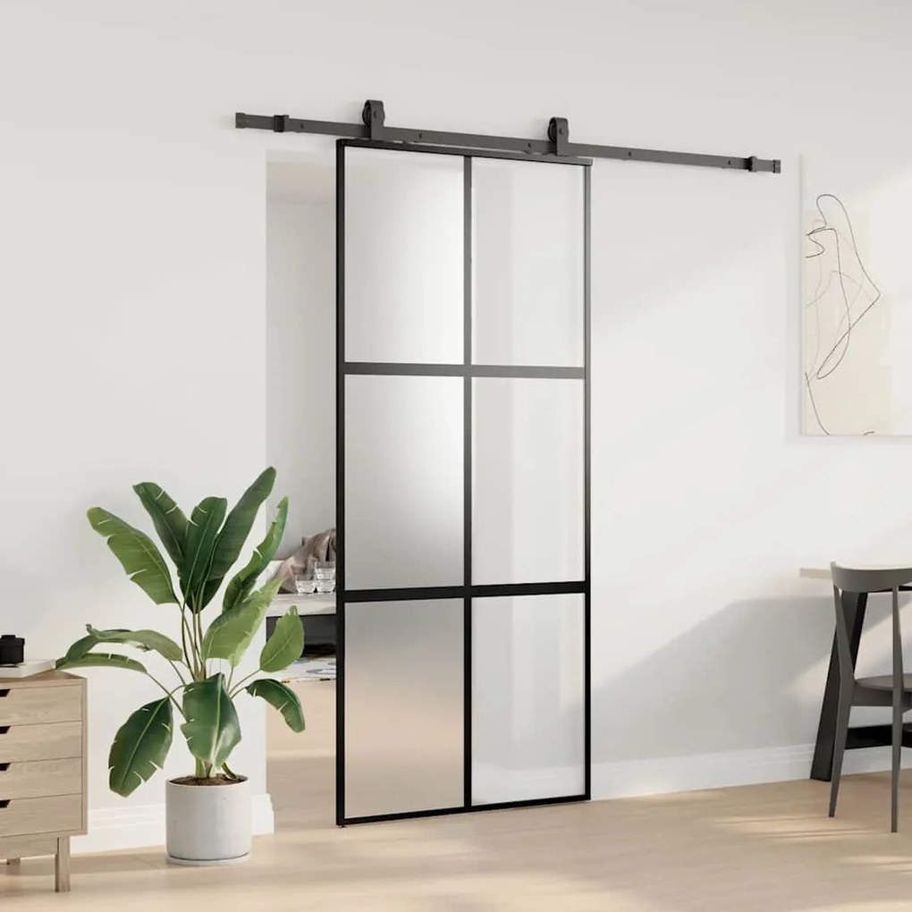 Posuvné dveře se sadou kování černé 90x205 cm Tvrzené sklo 3375881