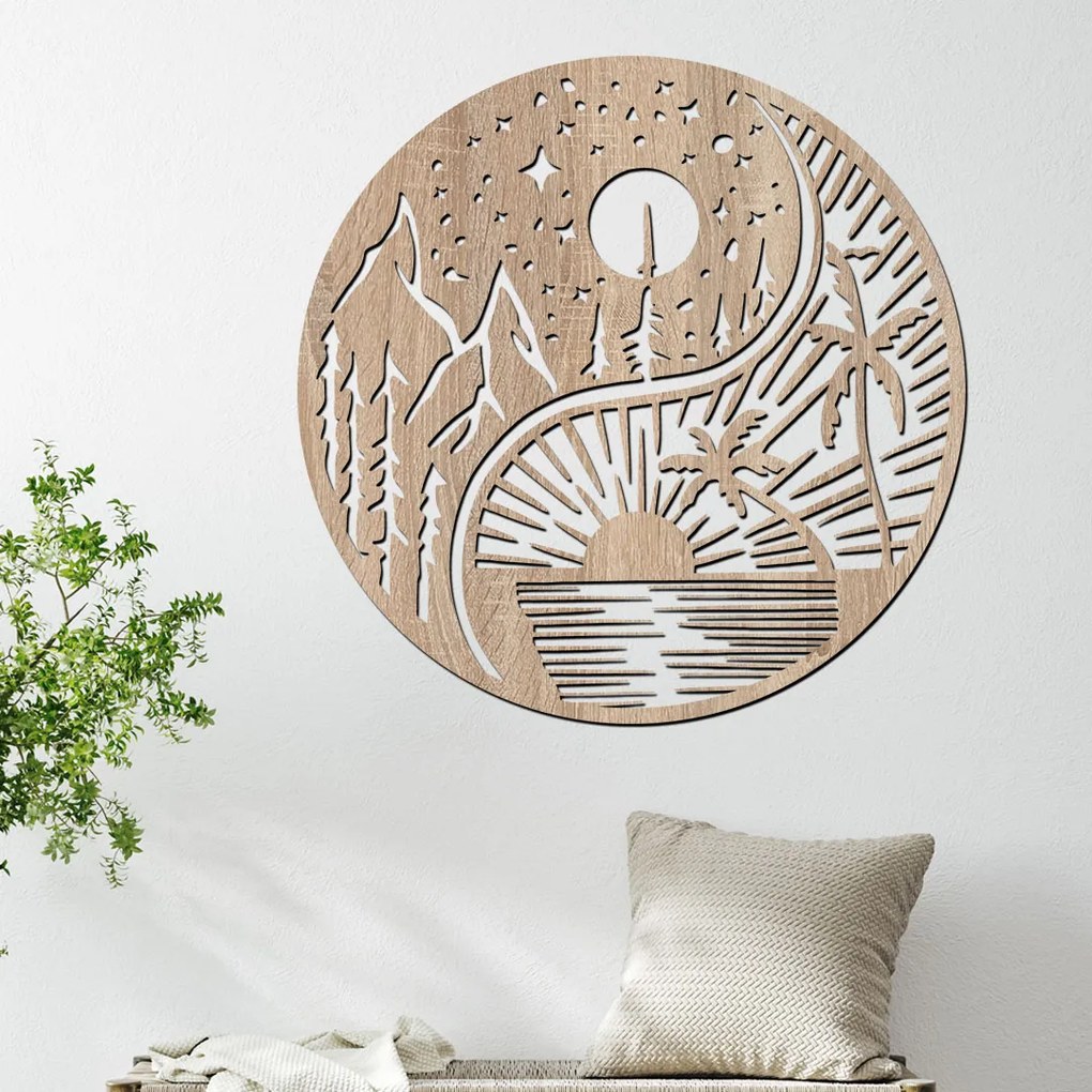 dřevo života Dřevěný obraz DEN A NOC Zvolte barvu dekoru: Dub zlatý, Zvolte rozměr Ø (cm): 60