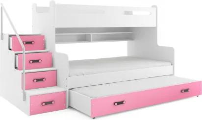Patrová postel MAX 3 s přistýlkou včetně matrací (Růžová)