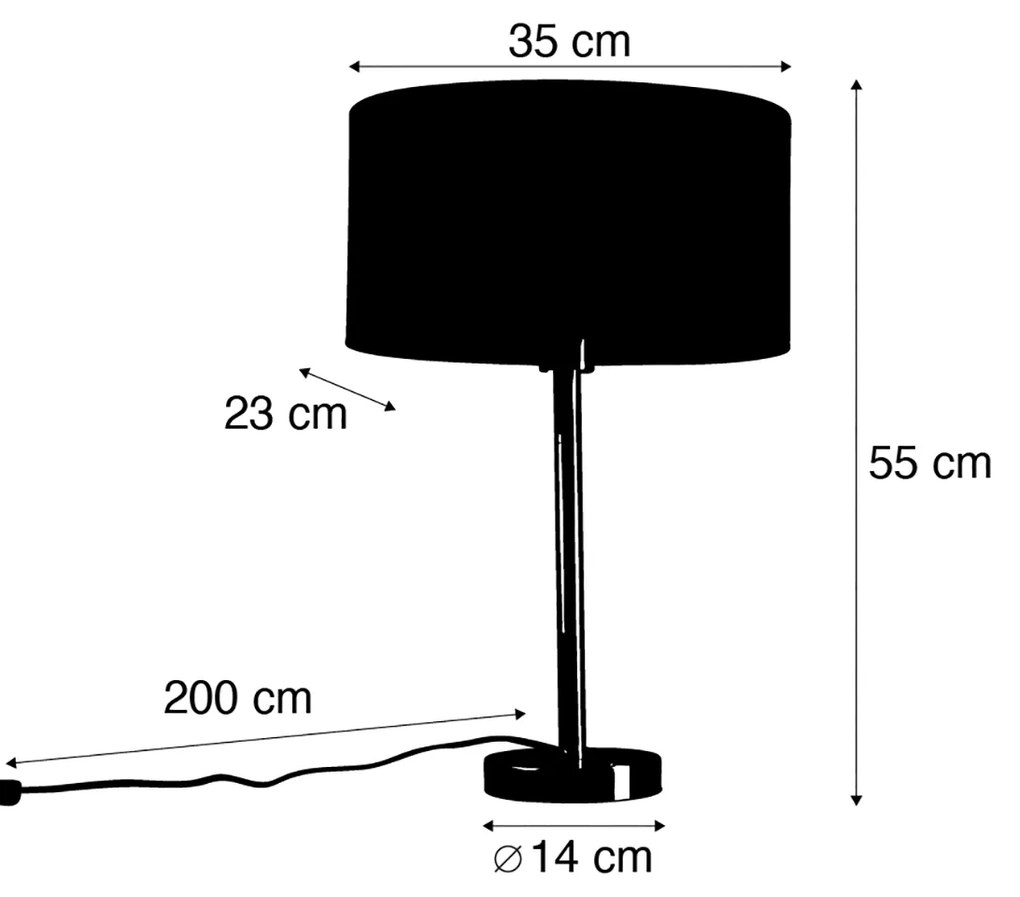 Stolní lampa černá s oválným lněným stínidlem bílá 35cm - Simplo