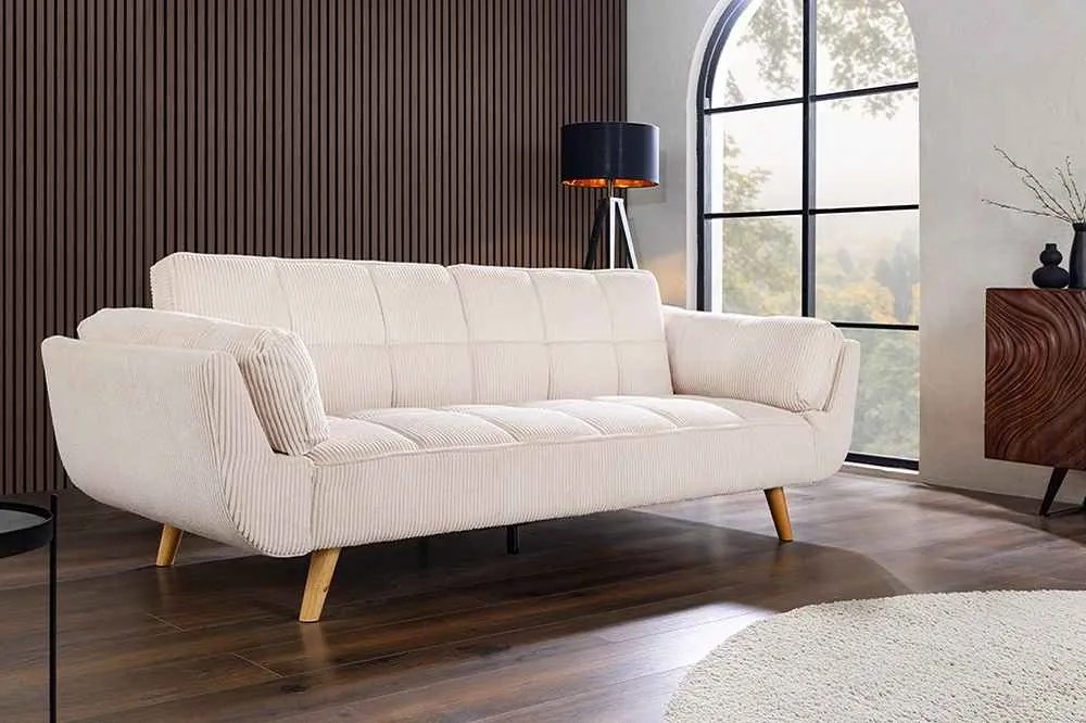 Designová rozkládací pohovka Bailey 215 cm béžový manšestr