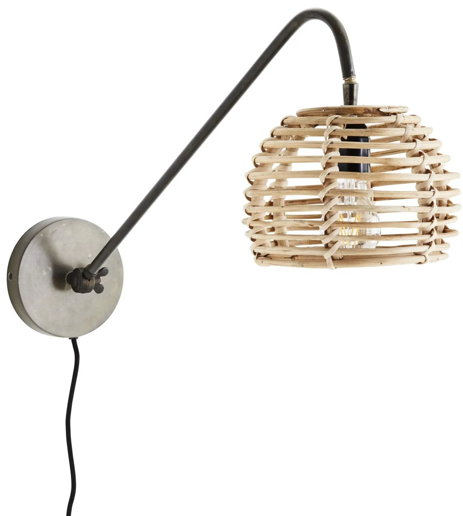 MADAM STOLTZ Nástěnná lampa Bamboo Natural/Black, černá barva, přírodní barva, kov