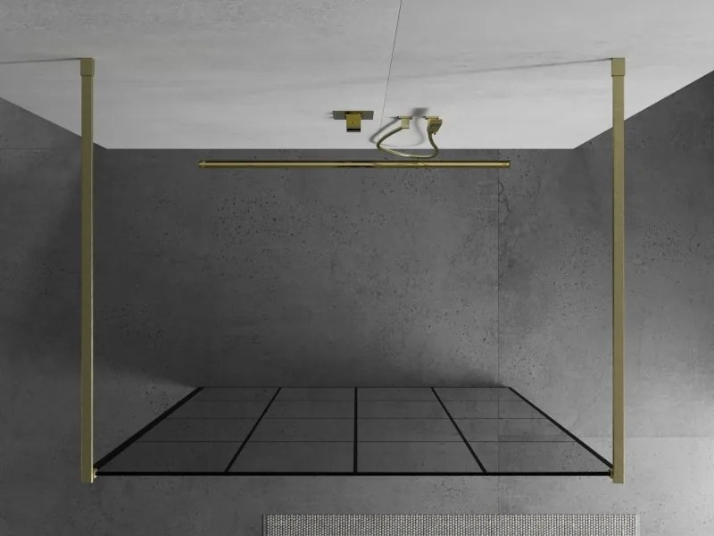 Mexen Kioto, sprchová zástěna Walk-In 140 x 200 cm, 8mm sklo černý vzor, zlatý matný profil, 800-140-002-55-77