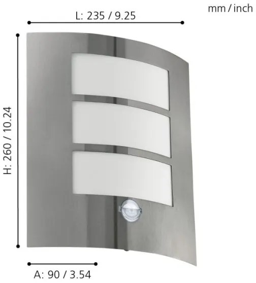 EGLO 88142 - Senzorové venkovní nástěnné svítidlo CITY 1xE27/15W/230V IP44