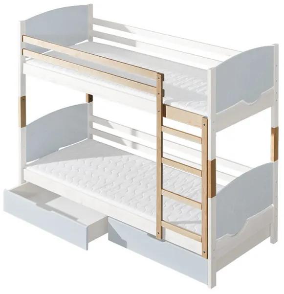 Patrová postel se zábranou Majken 2 - s matracemi, Postele 24 bílá, Postele - doplňky 24 bílá