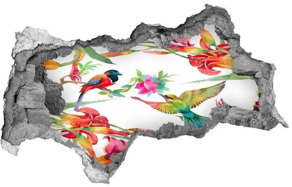 Wallmuralia Díra 3D fototapeta nálepka Egzotičtí ptáci 95x73 cm