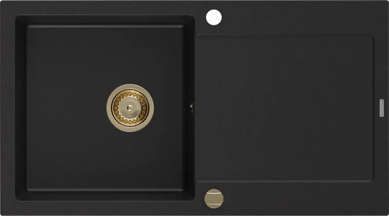Mexen Leo, dřez granitový 900x500x190 mm, 1-komorový, černá se zlatým sifonem, 6501901010-77-G