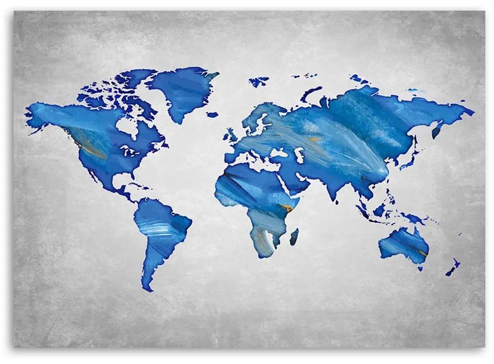 Gario Obraz na plátně Námořní modrá mapa světa na betonu Rozměry: 60 x 40 cm