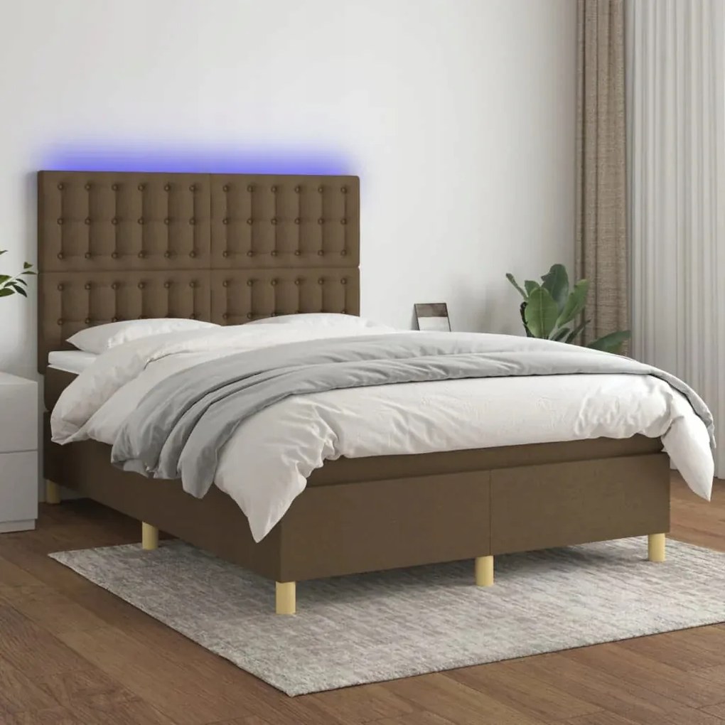 Fionshop 264254057 Box spring postel s matrací a Led tmavě hnědá 140x200