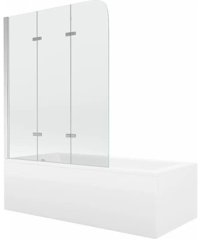 Mexen Cubik obdélníková vana 170 x 70 cm s pláštěm a 3-křídlovou zástěnou 120 cm, Průhledné, Chromovaná - 550317070X9012030100