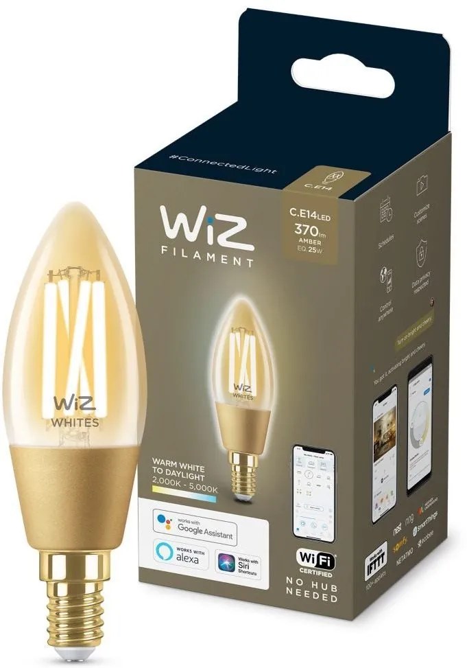 Wiz tunable white 8718699787257 led designová žárovka e14 | 1x4,9w | 370lm | 2000-5000k
