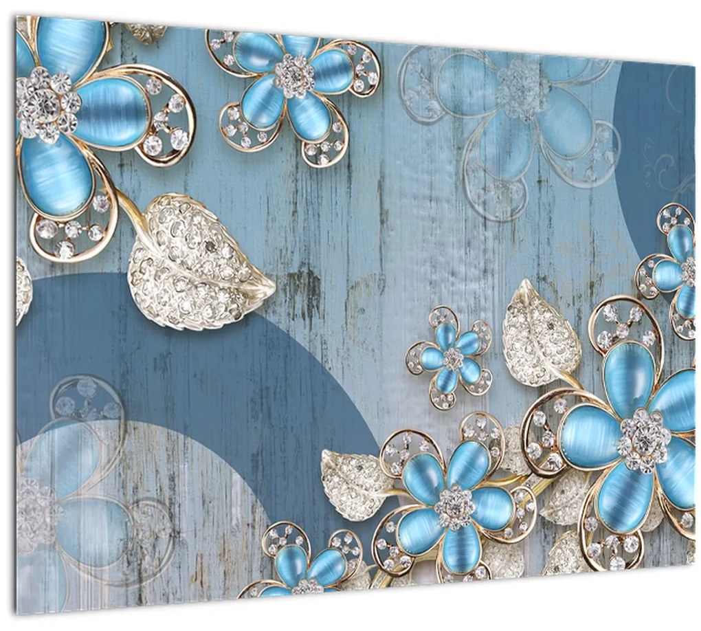 Skleněný obraz - Modré květy (70x50 cm)