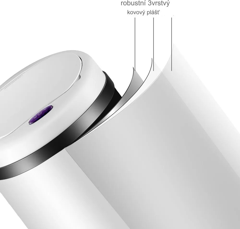 Deuba Bezdotykový odpadkový koš s USB 30 L - bílý