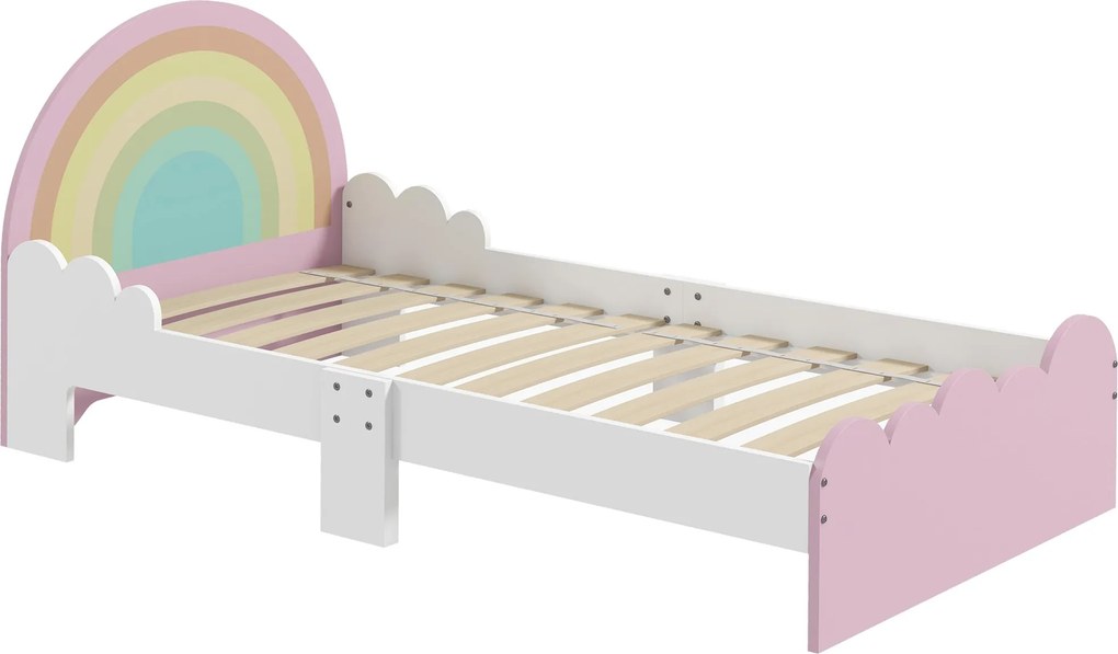 ZONEKIZ Dětská postel pro děti od 3 do 6 let 143x74x66 cm Dřevěná postel ve tvaru duhy Moderní nábytek do ložnice Nosnost 80 kg Růžová | Aosom