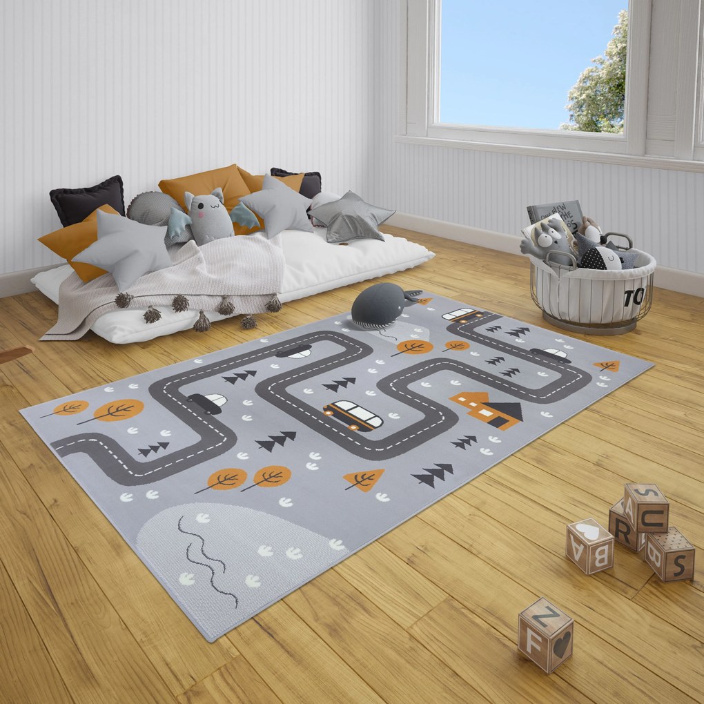 Hanse Home Collection koberce Dětský koberec Adventures 104535 Grey/mustard - 80x150 cm