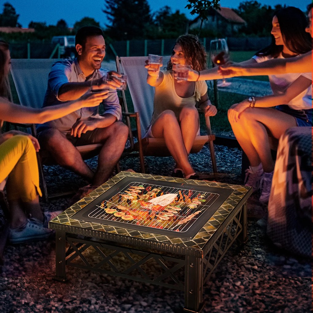 Outsunny ohnivá mísa 3 v 1 ohnivý koš ohniště s ochranou proti jiskrám grilovací rošt kbelík na led zahradní gril černý 76 cm x 47 cm
