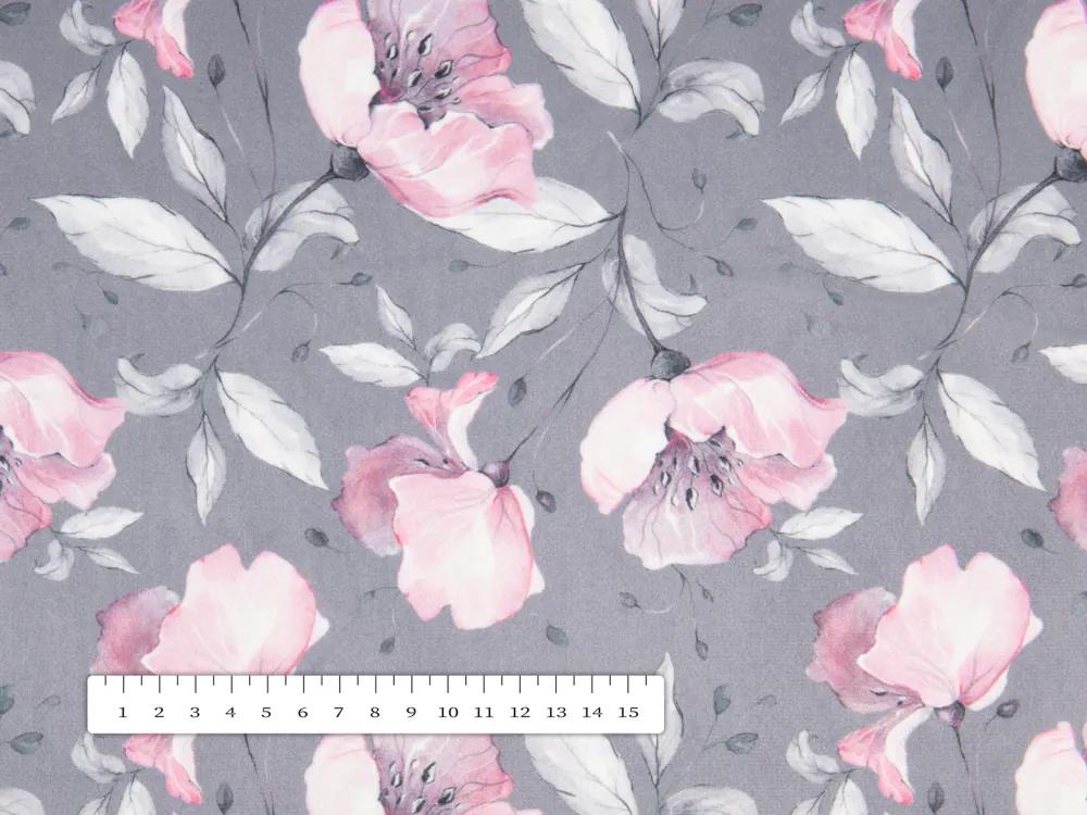 Biante Sametové prostírání na stůl Tamara TMR-013 Růžové květy na šedém 35x45 cm