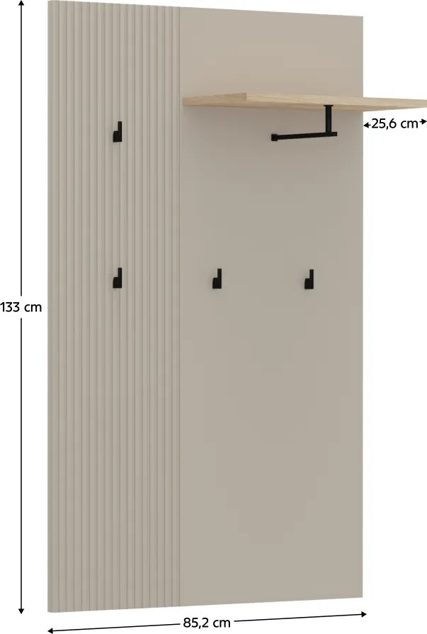 Kondela Věšákový panel 85, šedohnědá Taupe/dub silverjack, DOMCA