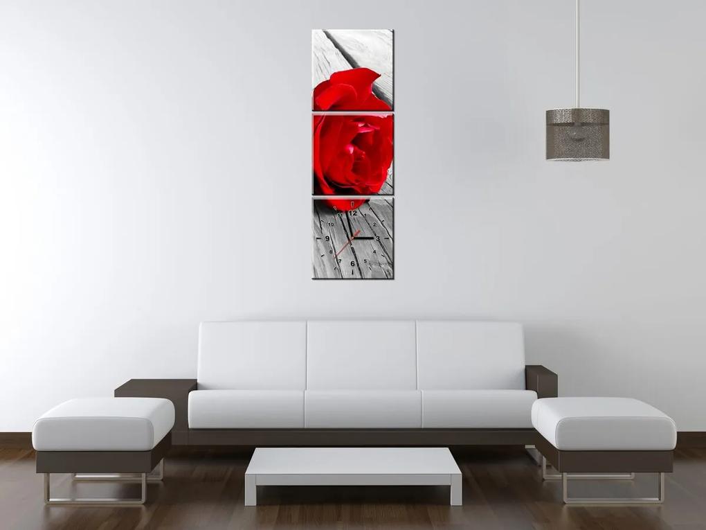 Gario Obraz s hodinami Červená růže - 3 dílný Rozměry: 90 x 30 cm