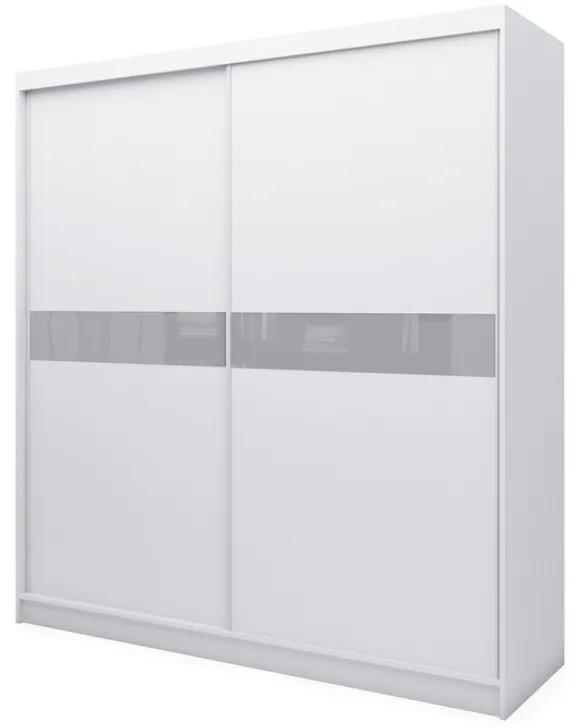 Skříň s posuvnými dveřmi TANNA+ Tichý dojezd, bílá/šedé sklo, 200x216x61