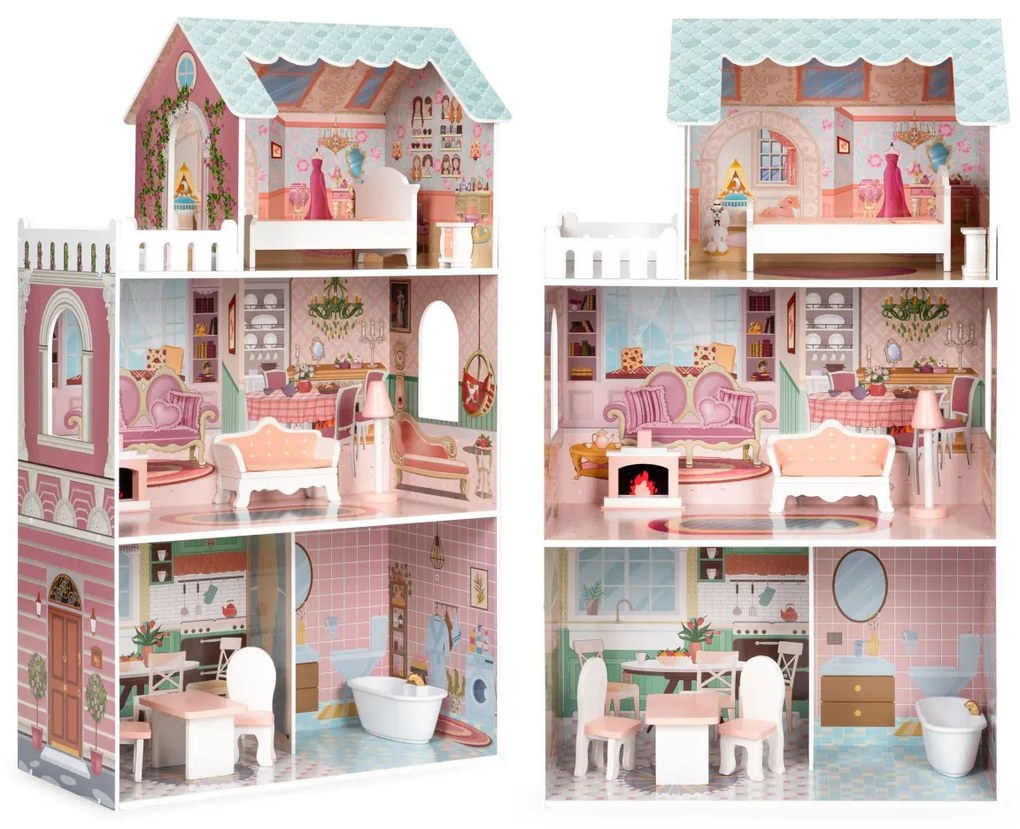 Domeček pro panenky ECOTOYS: BARBIE s nábytkem růžový