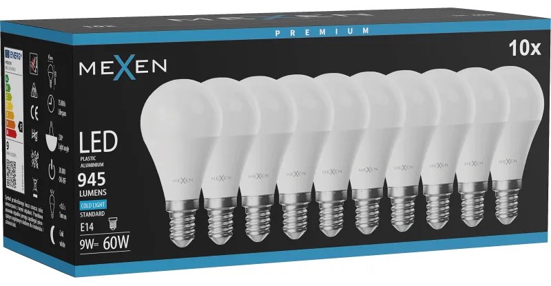 Mexen Nova 10x LED žárovka E14, G45, 9W, Studená - 6500K, 945 lm - L101-E14-0965-01x10
