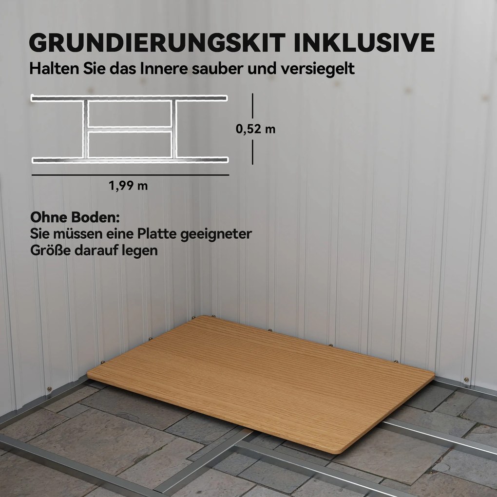 Outsunny Nástrojová Kůlna 2,42 m² - Zahradní Dům s Ventilačním Oknem a Posuvnými Dveřmi, 213 x 130 x 159/172 cm, Kůlna z Pozinkované Oceli, Voděodoln…