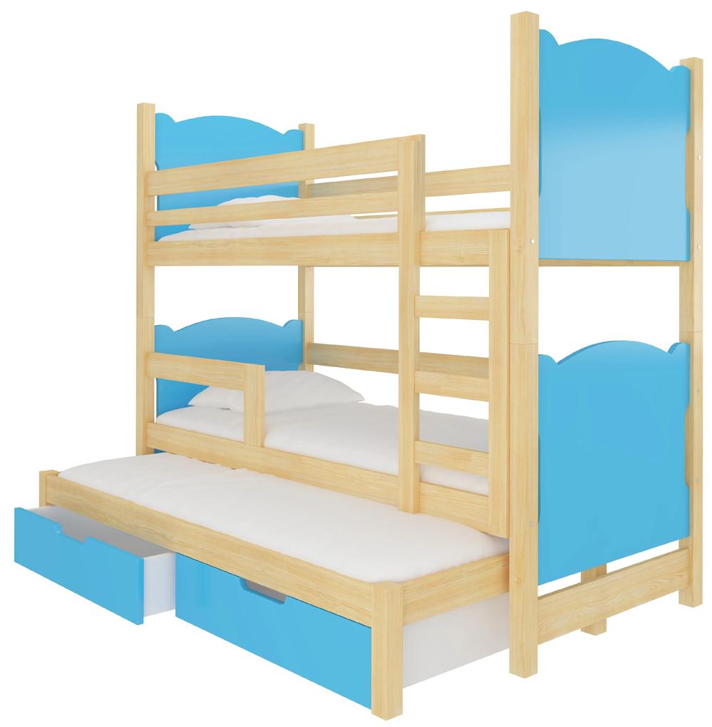 Patrová postel pro tři osoby s matracemi LETICIA Hlavní barva: Šedá, Další barva: Šedá
