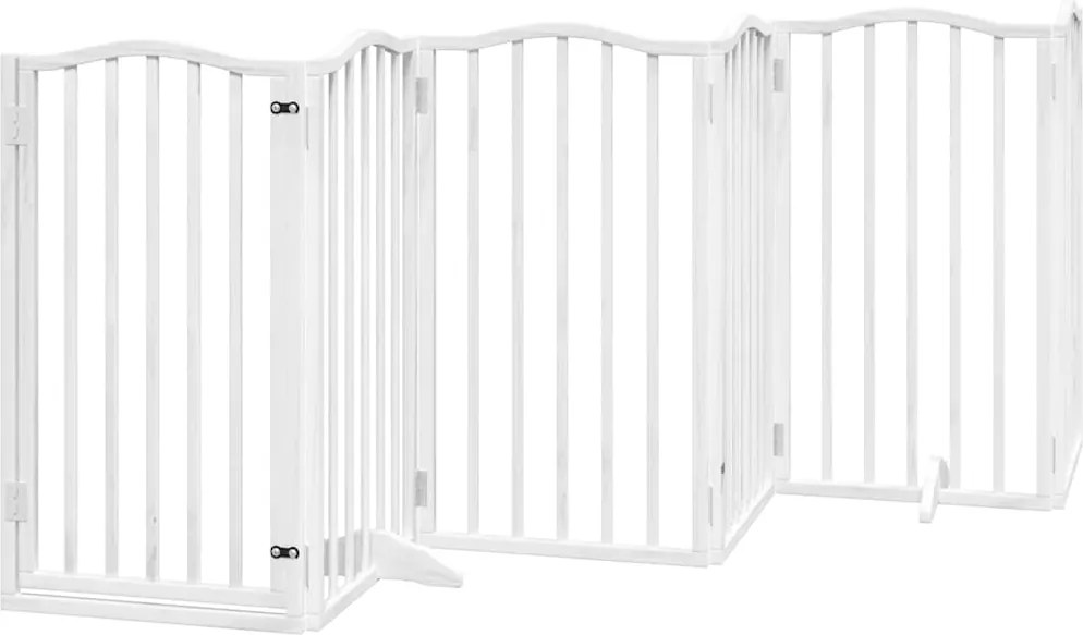 Zábrana pro psy s dvířky skládací 9 panelů bílá 450 cm topol 3155594