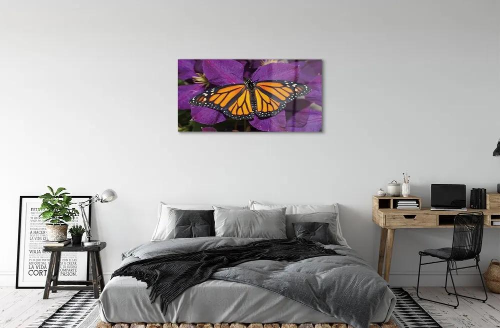 Obraz na skle Barevný motýl květiny 140x70 cm