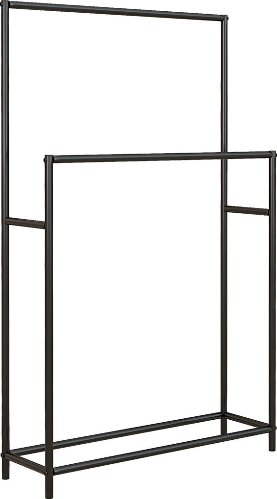 HOMCOM Stojan na ručníky, volně stojící držák na ručníky se 2 tyčemi, držák na koupelnové ručníky, kov, 66 x 20 x 110 cm, černý | Aosom