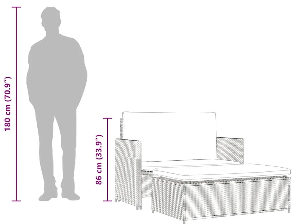vidaXL Marketos 2dílná zahradní sedací souprava s poduškami polyratan šedá