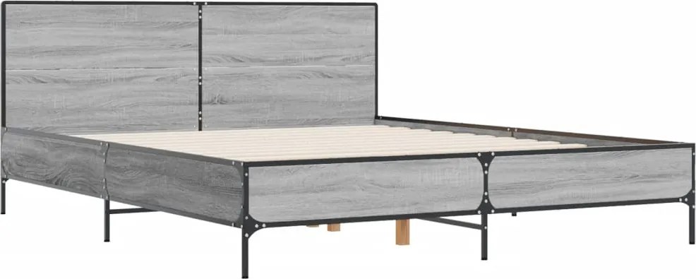 Rám postele šedý sonoma 135 x 190 cm kompozitní dřevo a kov 3280030