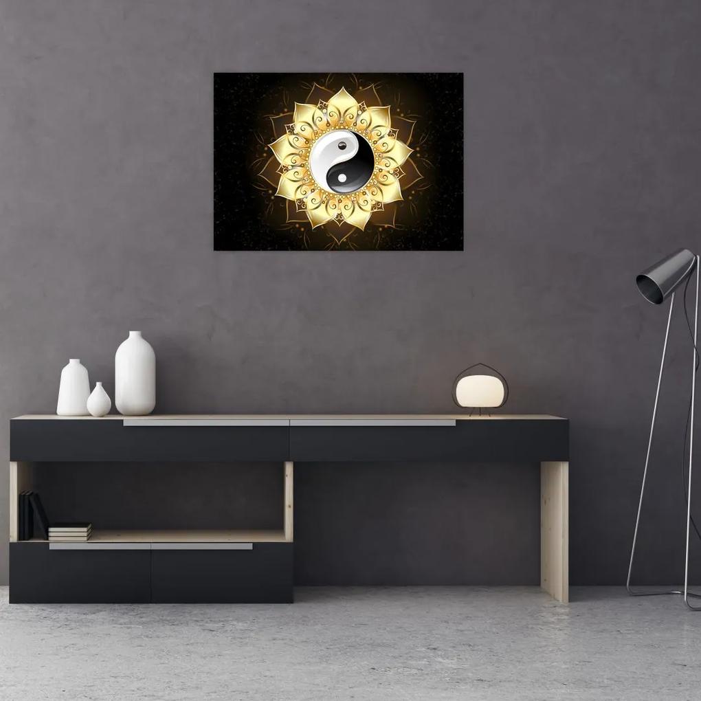 Skleněný obraz - Zlatý Yin-Yang (70x50 cm)