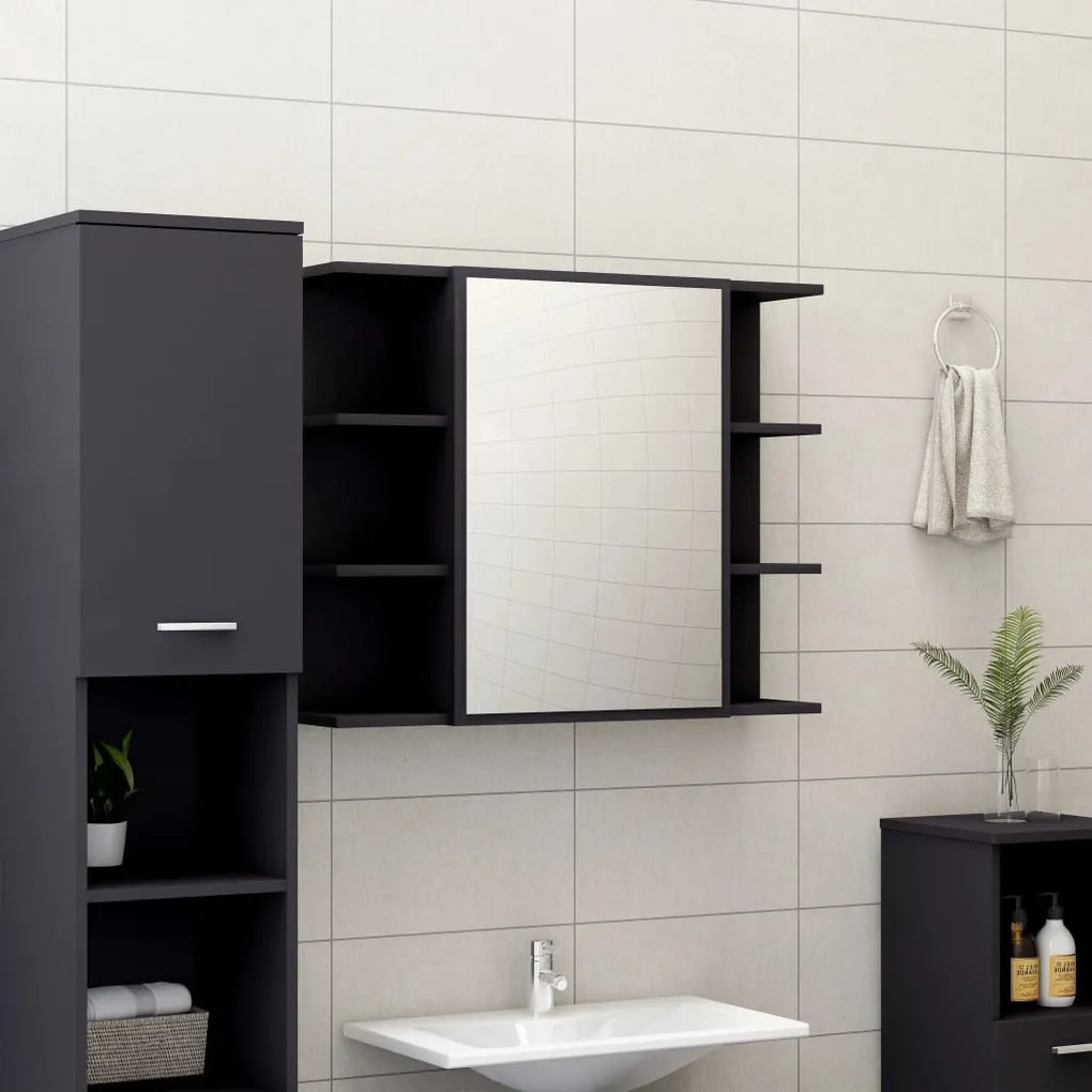 802608 vidaXL Koupelnová skříňka se zrcadlem šedá 80 x 20,5 x 64 dřevotříska