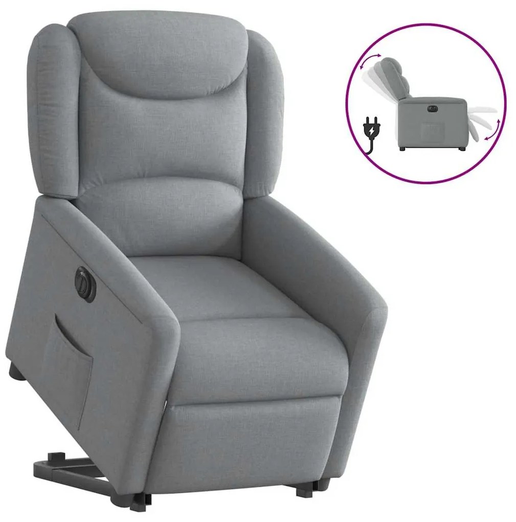 Elektrické zvedací polohovací křeslo světle šedé textil 3303214