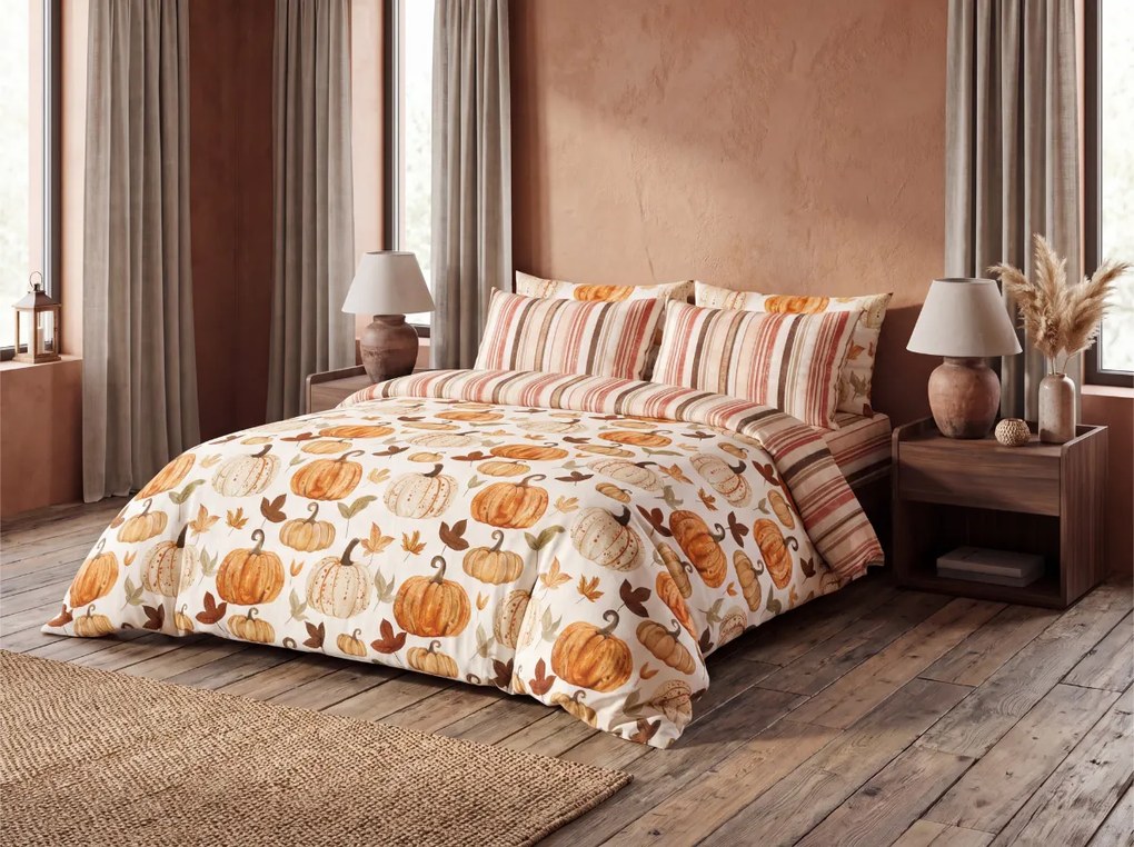 Flanelové povlečení PUMPKINS & STRIPES barevné Rozměr povlečení: 2 ks 70 x 90 cm | 200 x 220 cm