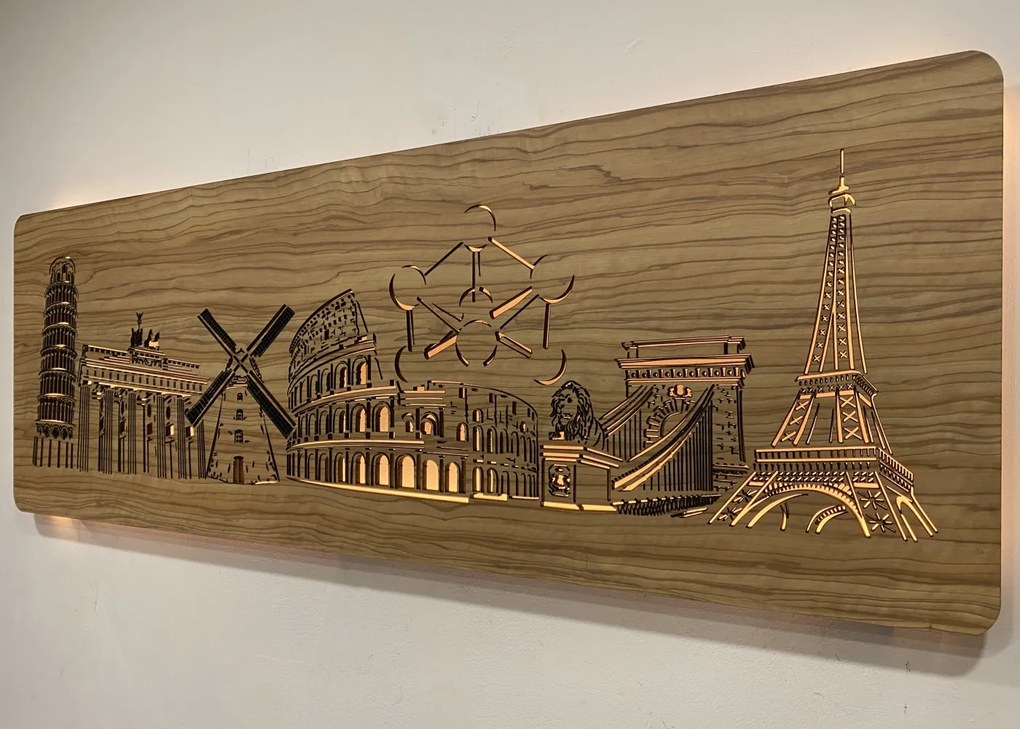 Li-Go "Evropské památky" světelný obraz 230V 130x40 cm provedení povrchu: dub světlý