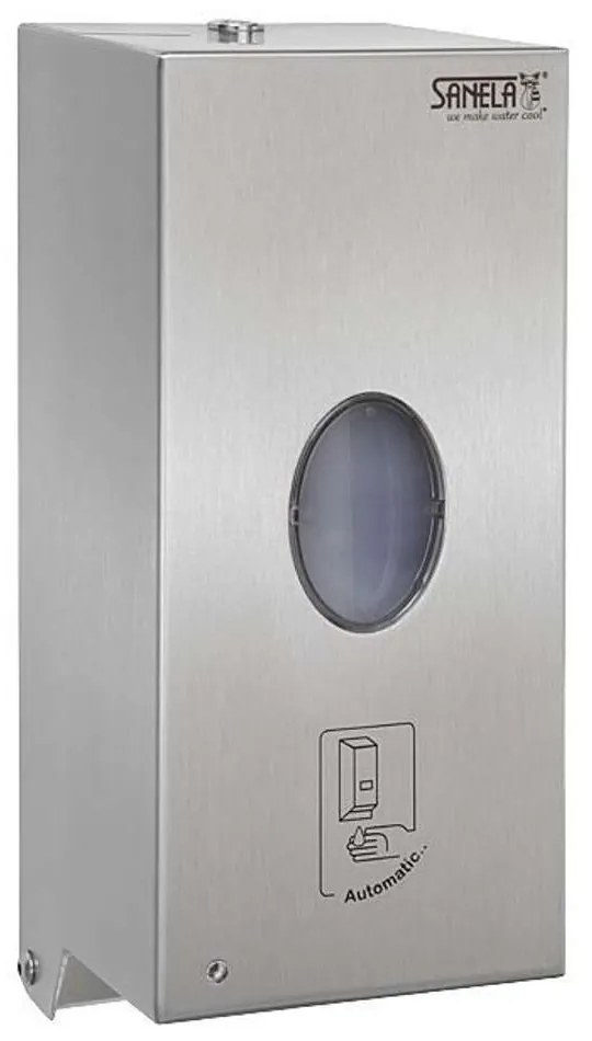 Sanela - Nerezový nástěnný dávkovač mýdla a desinfekce, plastová vnitřní nádobka, 850 ml SLZN 71E