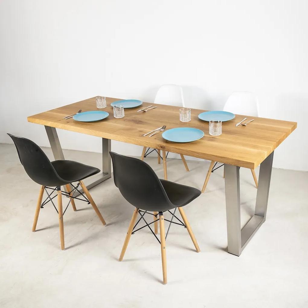 Jídelní stůl s rovnou hranou a zkosenou nerezovou podnoží Odstín nátěru: olej - bezbarvý, Velikost desky: 165x90 cm