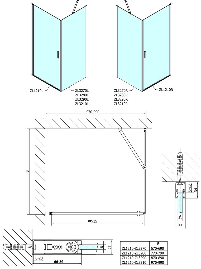 Polysan ZOOM LINE sprchové dveře 1000mm, čiré sklo, ZL1210