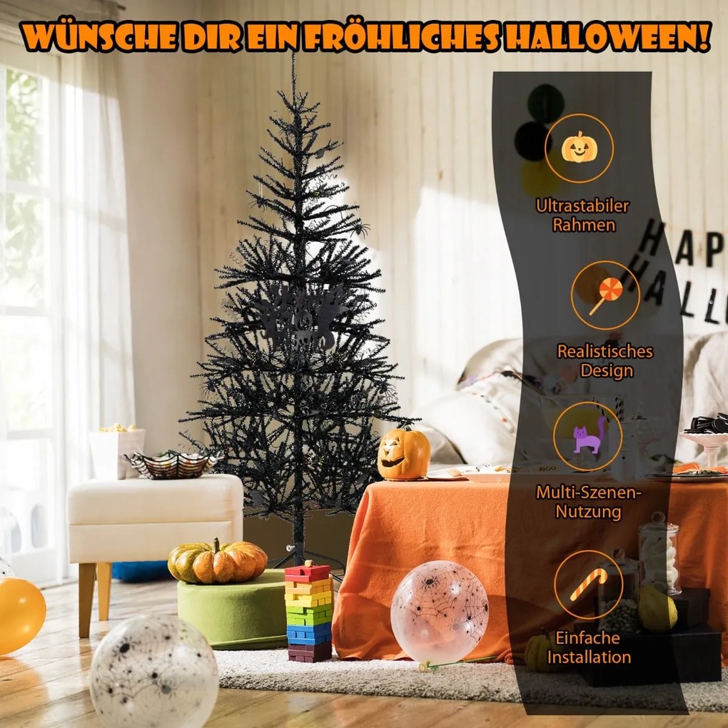 Costway 183 cm vysoký umělý sváteční strom Halloween s LED světly a dekoracemi