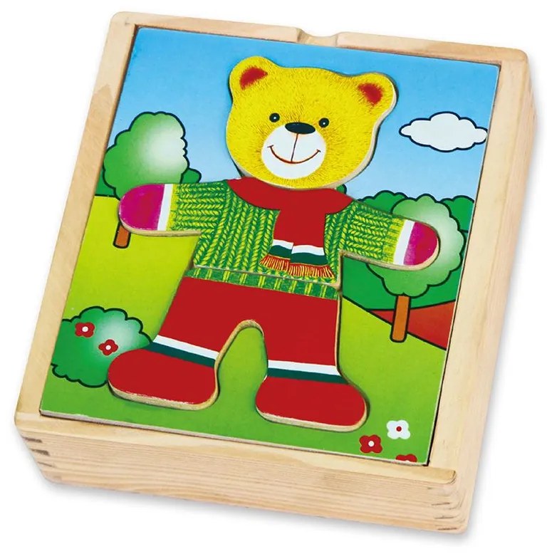 Dřevěné oblékací puzzle Viga Medvídek chlapec