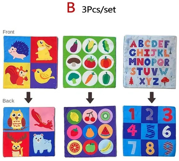 Montessori hračky - dětské ubrousky s potiskem Barva: 3 ubrousky B