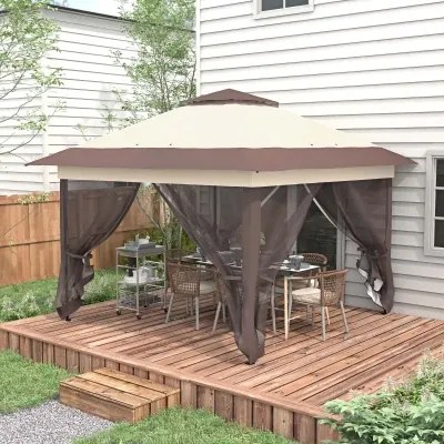 Outsunny zahradní pavilon Pop-Up skládací ocel polyester moskytiéra + transportní taška na kolečkách khaki hnědá
