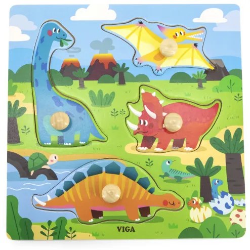 Dřevěná vkládačka s úchyty Viga 44596 dinosauři